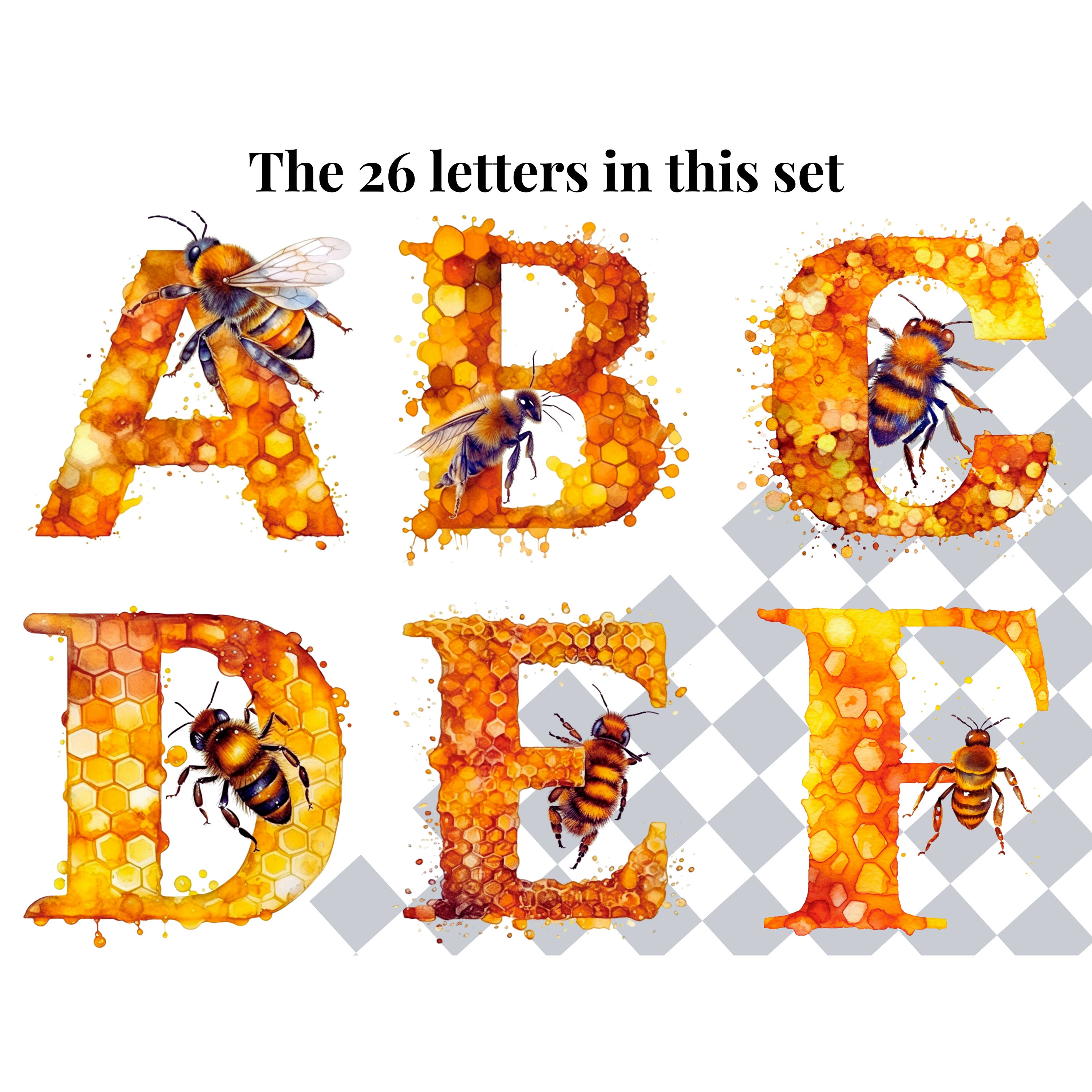 Bee Digital Clipart Alphabet Letters PNG for Bumble Bee Clip Art ...