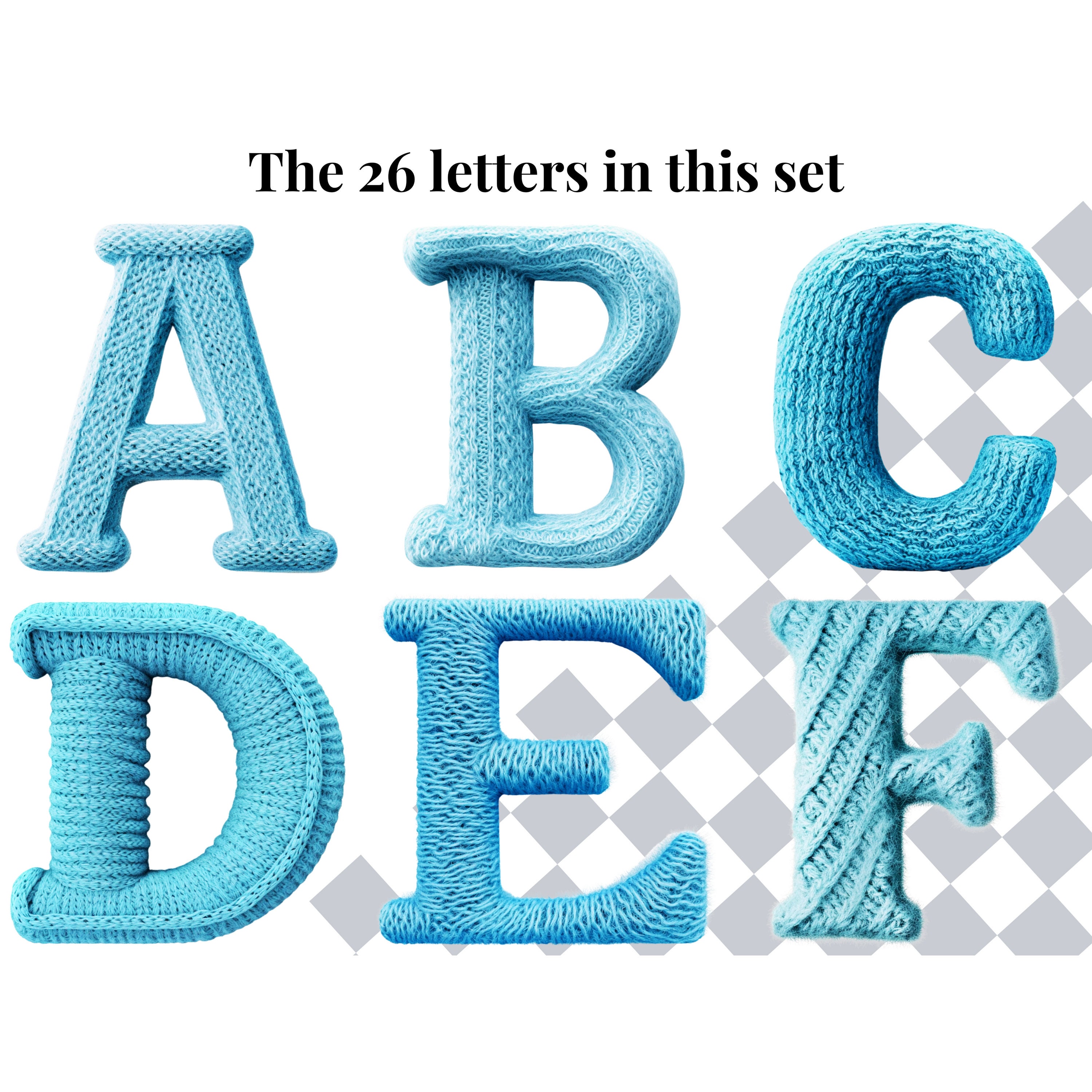 Knitted Clipart Alphabet Letters | Blue Wool PNG Craft Fonts ...