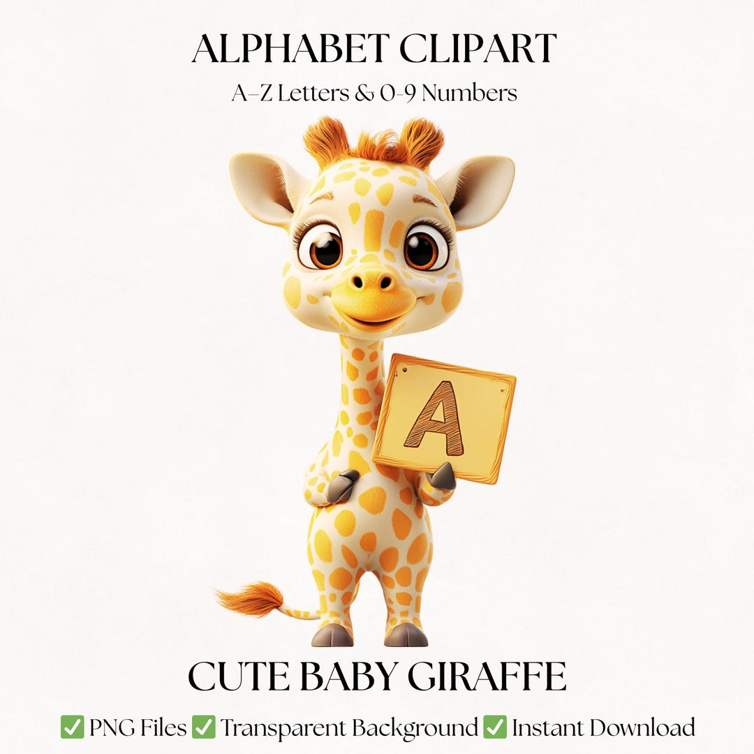 Giraffe Clipart Alphabet PNG Fonts | Baby Safari Animal Letters and ...