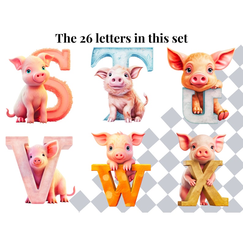 Pig Clipart Animal Alphabet Letters PNG for Cute Illustration Farmhouse ...