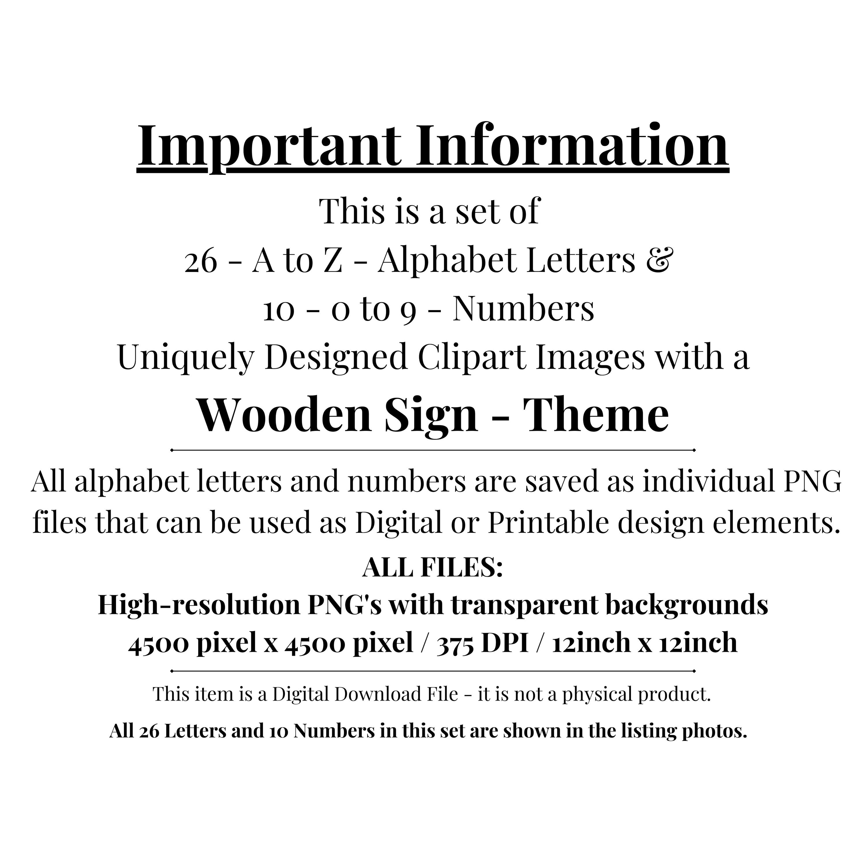 Wooden Printable Alphabet Letters and Numbers for Clipart PNG Designs ...