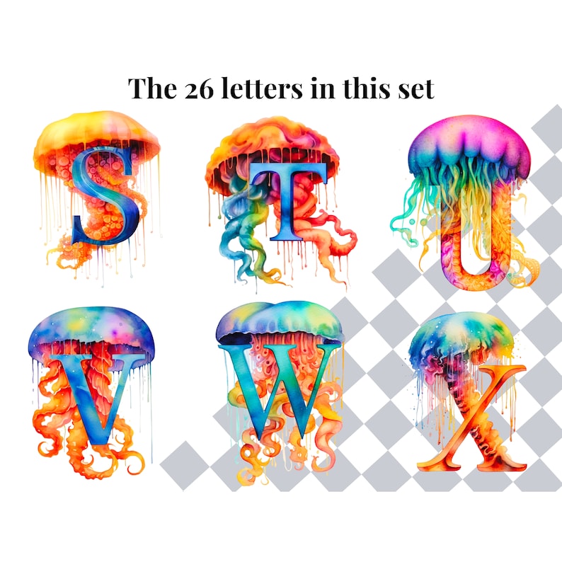 Jellyfish Digital Clipart Alphabet Letters PNG for Under the Sea ...