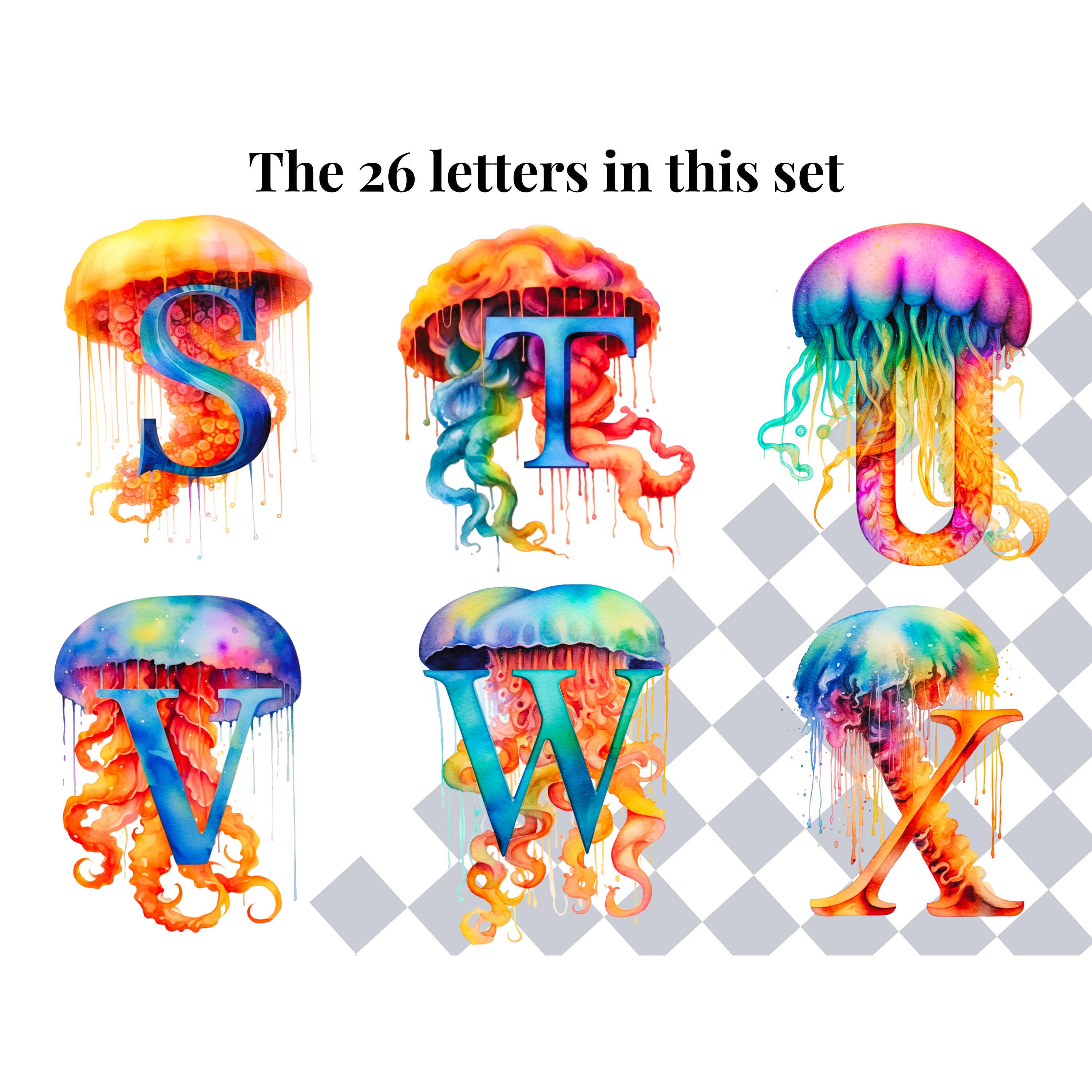 Jellyfish Digital Clipart Alphabet Letters PNG for Under the Sea ...