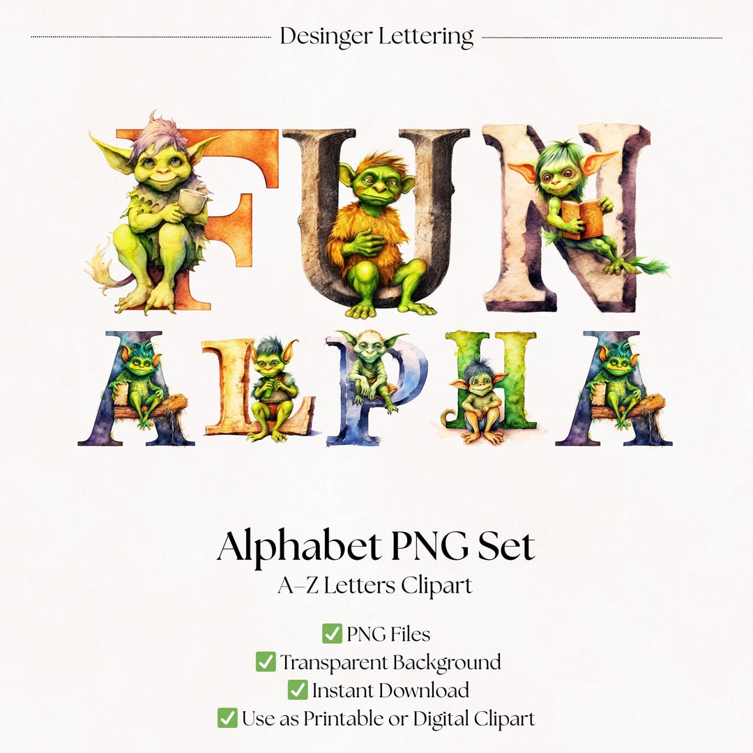Goblin Clipart Alphabet Letters | Fantasy PNG Fonts | Green Character ...