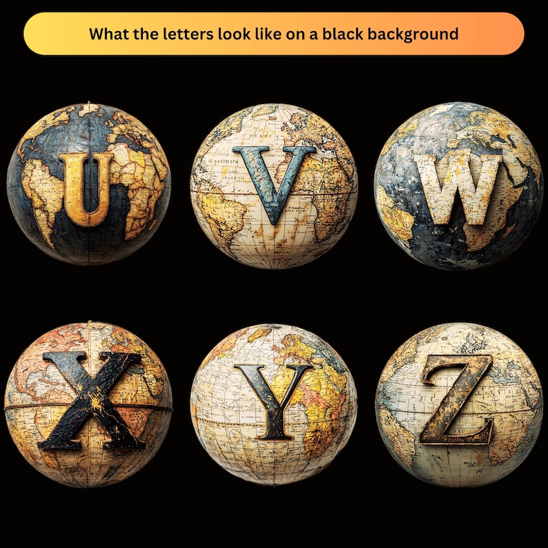 Round World Map Clipart Alphabet Letters, Vintage Geography PNG ...