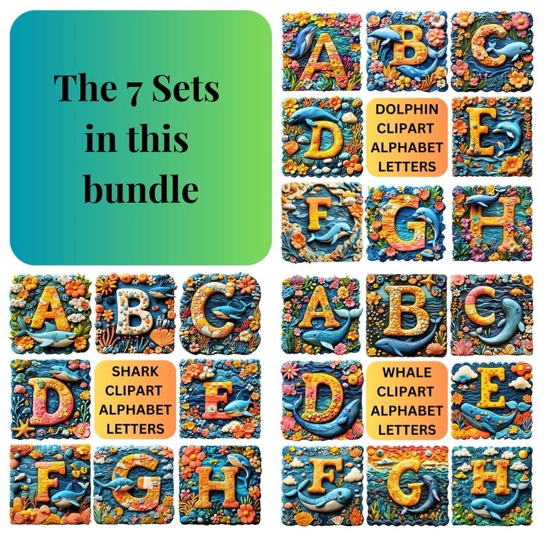 Sea Animal Alphabet PNG Clipart Bundle: Ocean Font (digital Download ...