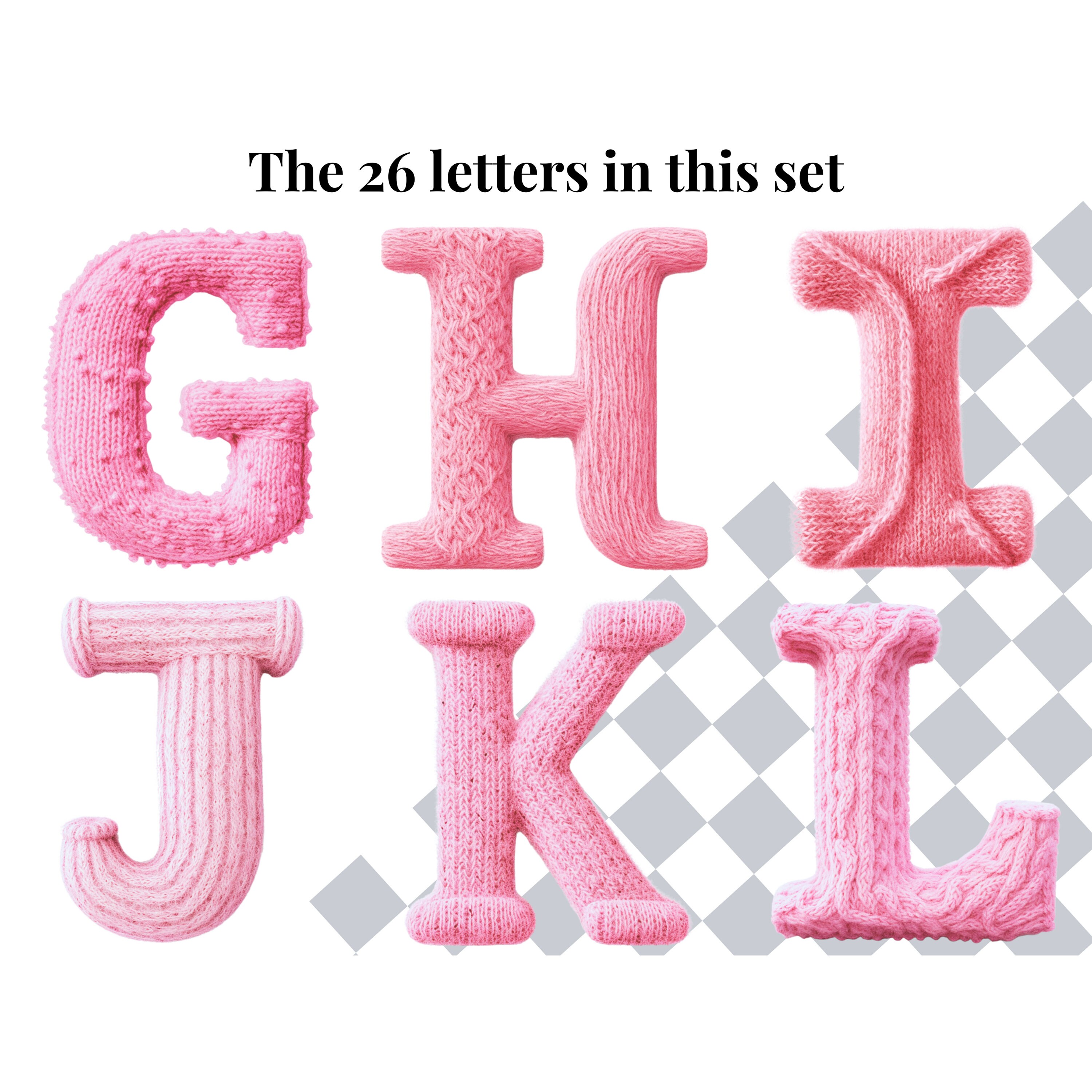 Knitted Pink Wool Clipart Alphabet Letters PNG Files for Digital ...