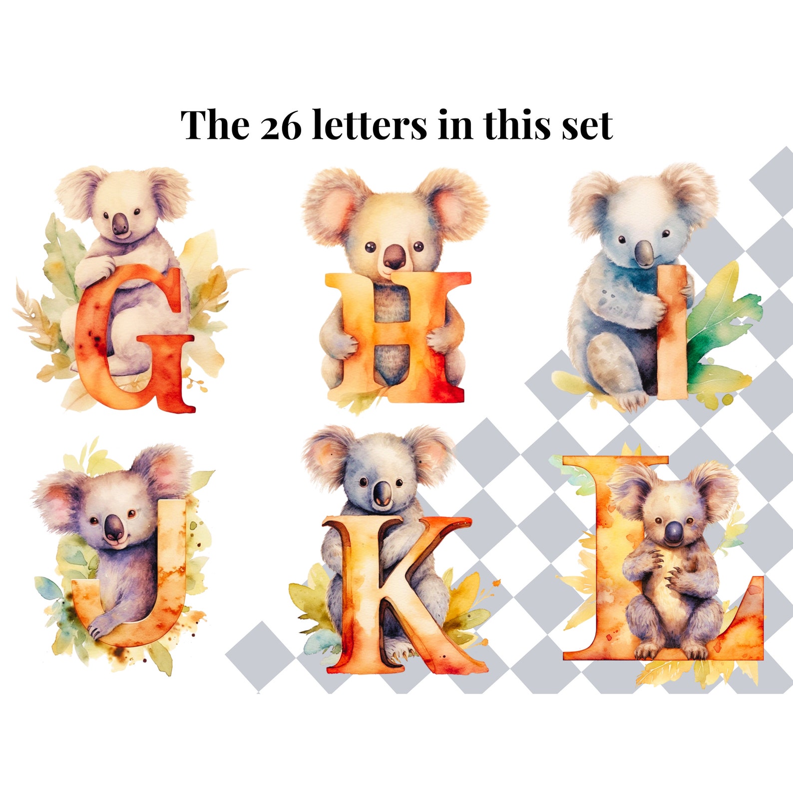 Koala Clipart Animal Alphabet Letters PNG for Instant Download ...