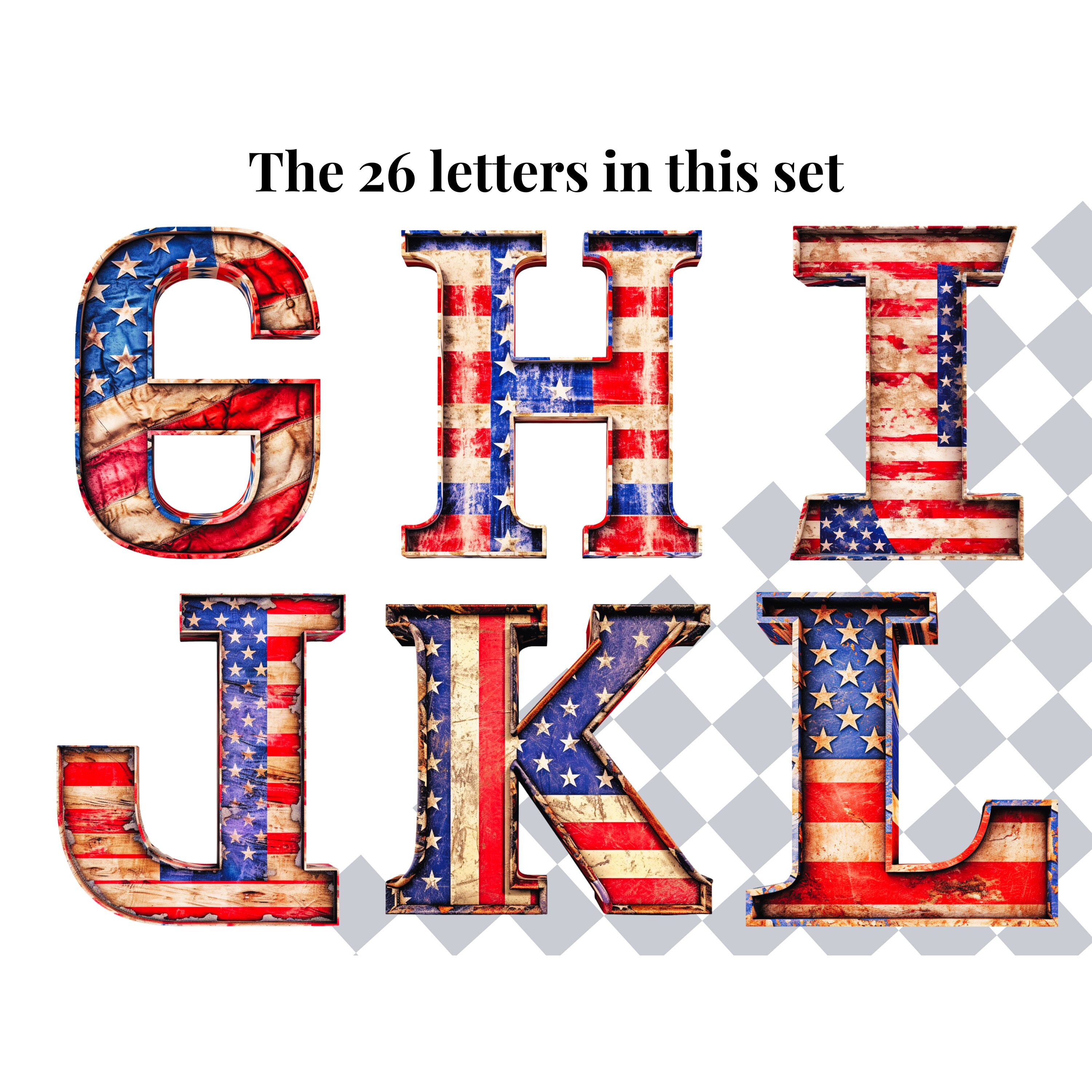 Rustic American Flag Letters PNG, USA Alphabet Sublimation Bundle ...