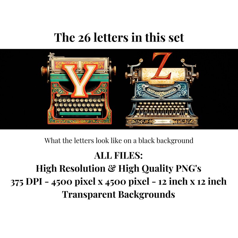 Typewriter Clipart A-Z Alphabet PNG | Retro Decorative Letters ...