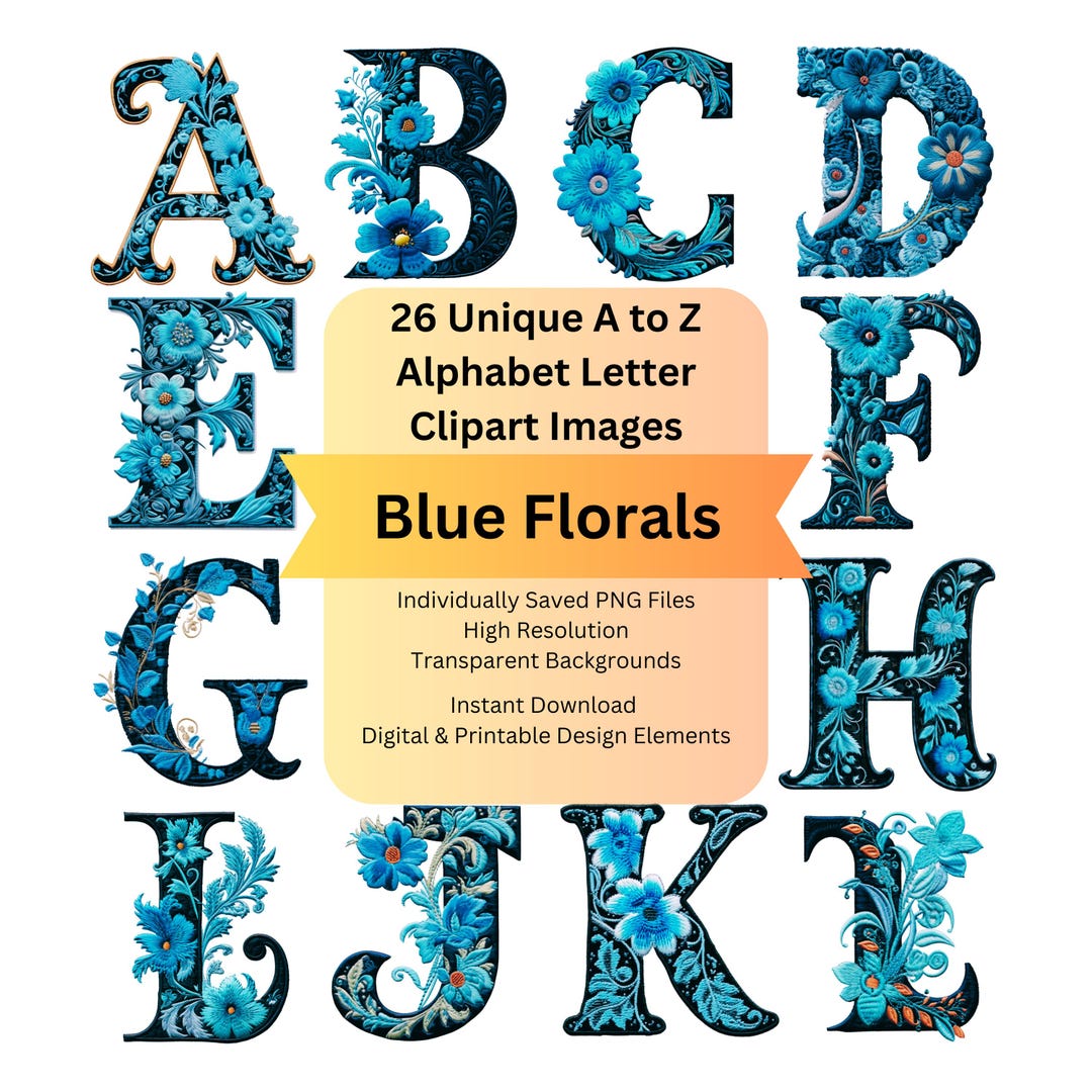 Floral Clipart Alphabet Letters PNG Files for Flower Digital Download ...