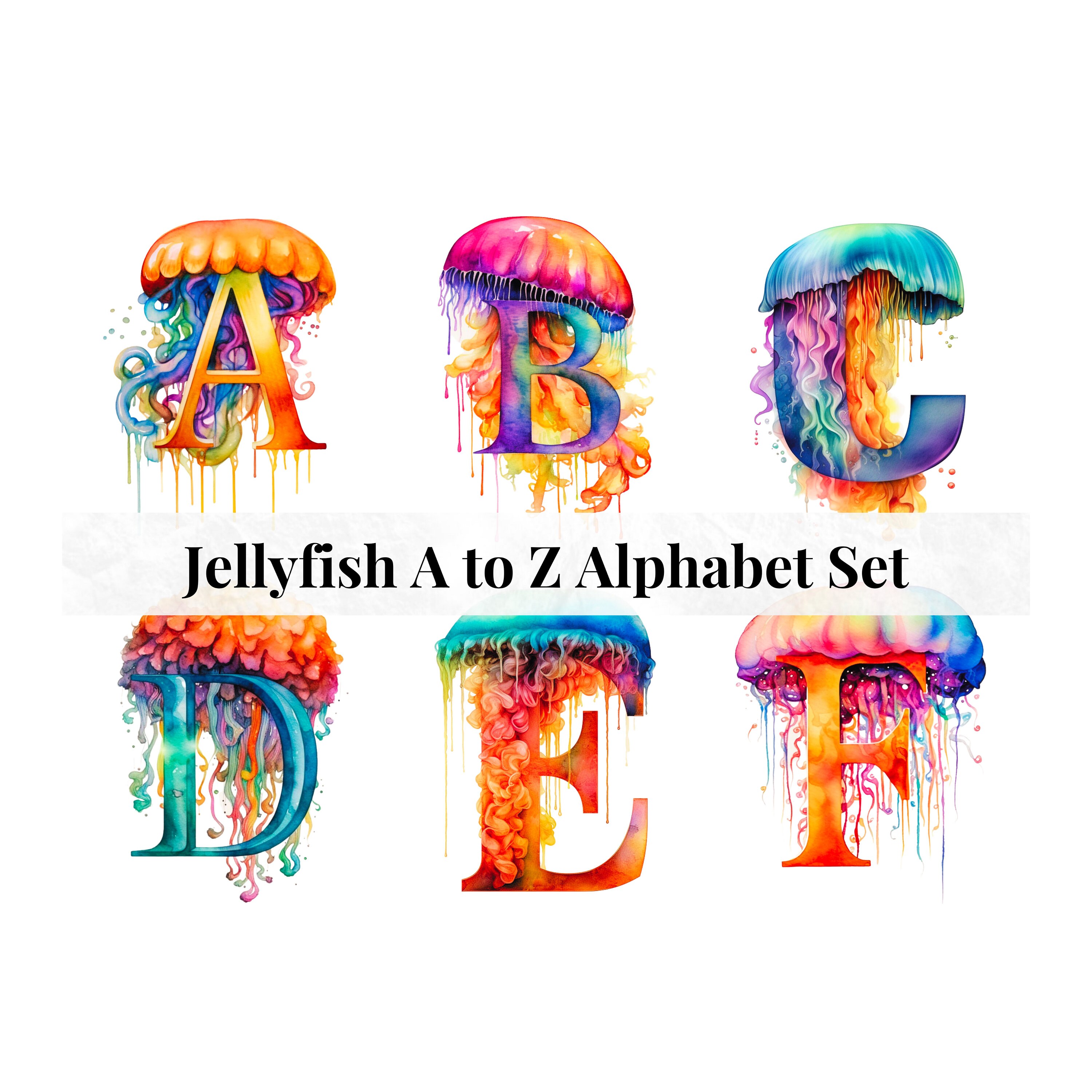 Jellyfish Digital Clipart Alphabet Letters PNG for Under the Sea ...