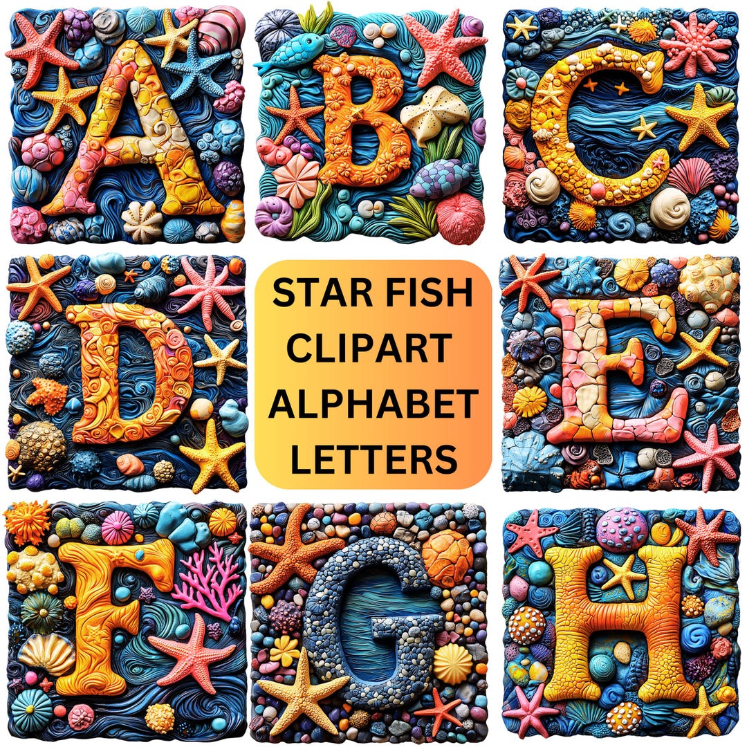 Star Fish Clipart Alphabet Letters for Printable Digital Use ABC ...