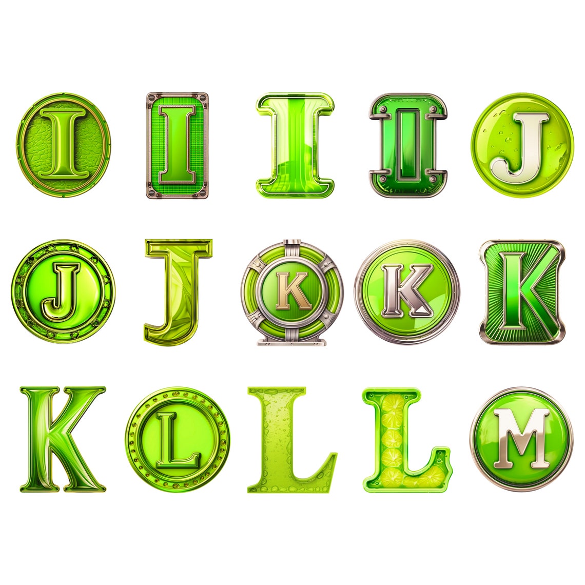 Retro Clipart Alphabet Letters PNG Files for Lime Green - Etsy