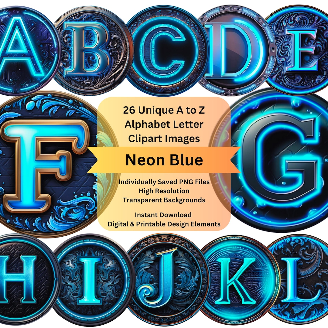 Neon Letters Clipart Alphabet PNG Files for Digital Download ...