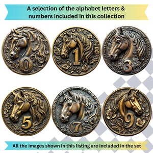 Horse Clipart Alphabet: Bronze Equestrian Letters & Numbers (PNG Files ...
