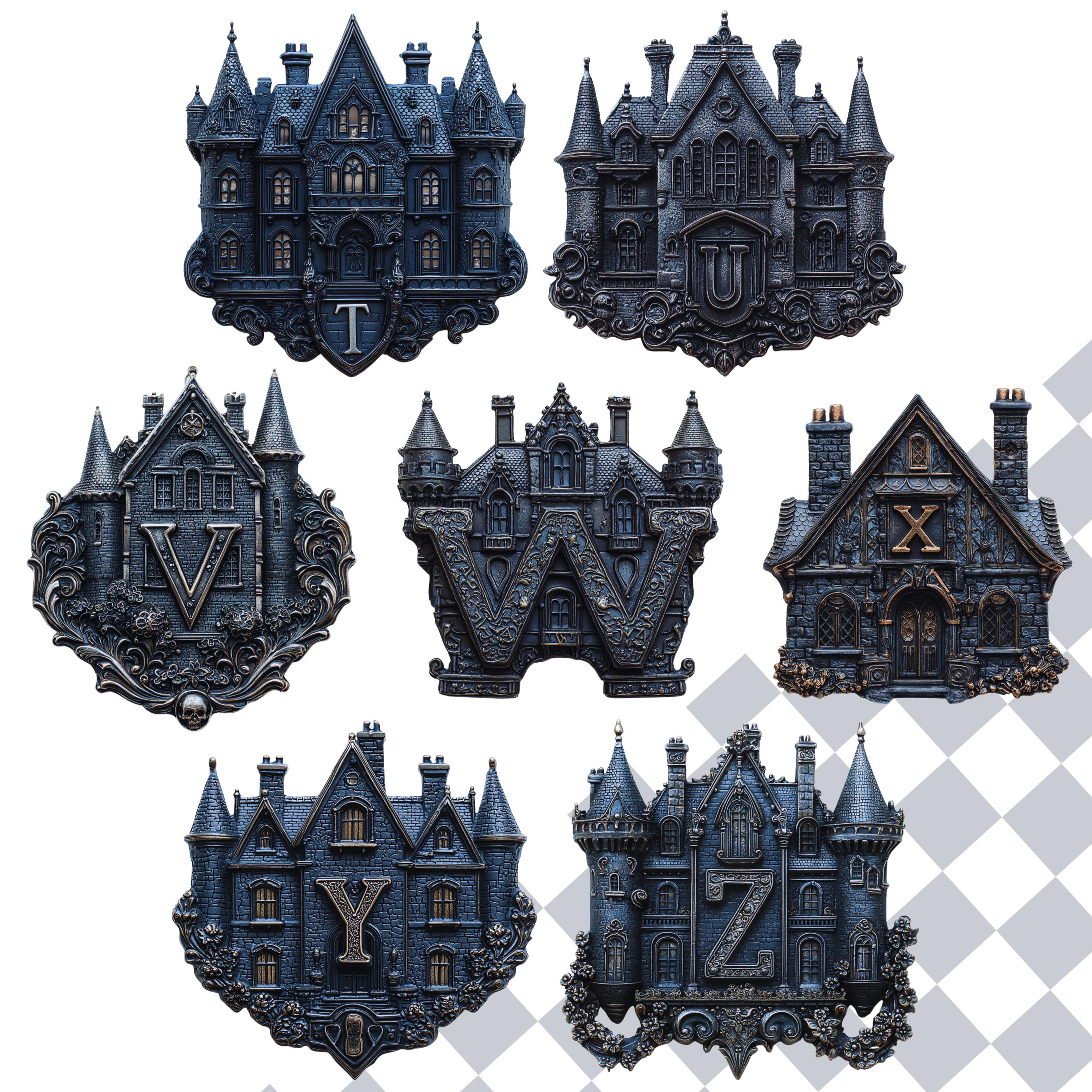 Gothic House Clipart Alphabet Letters | Spooky Font Bundle | PNG ...
