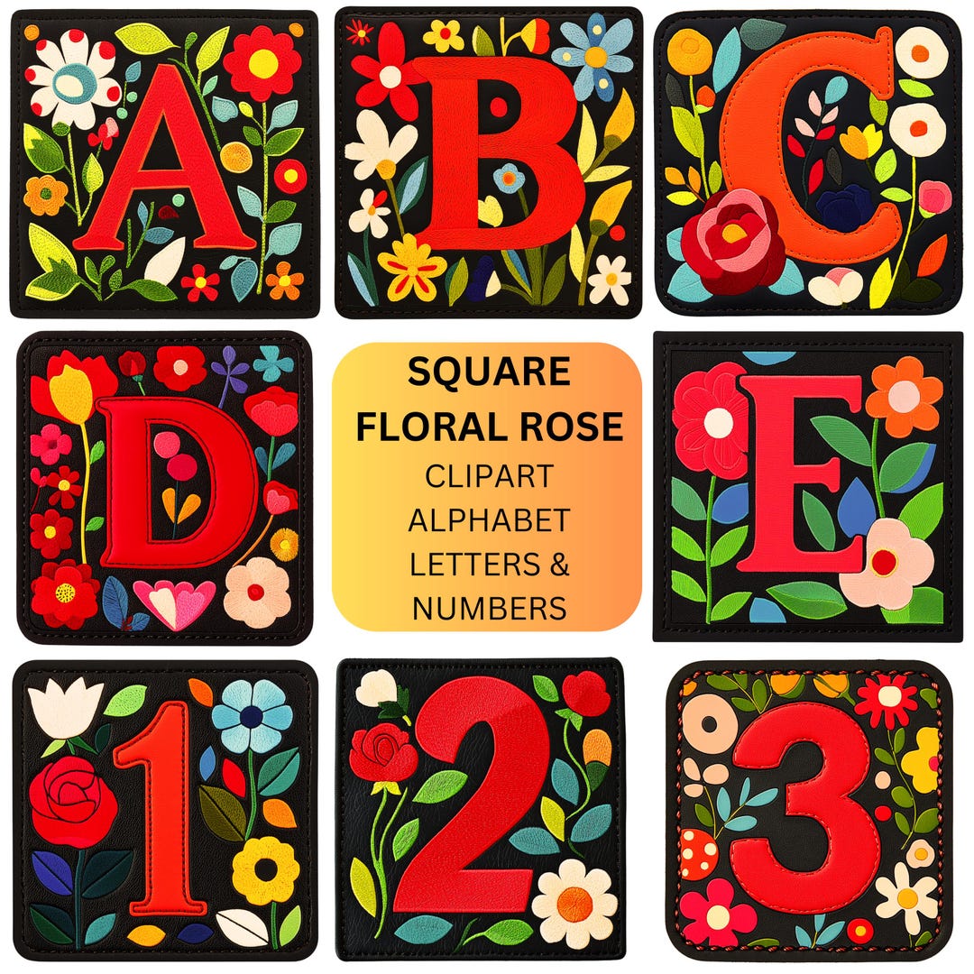 Floral Alphabet & Number Clipart PNG Bundle for Rose Lettering, Cricut ...