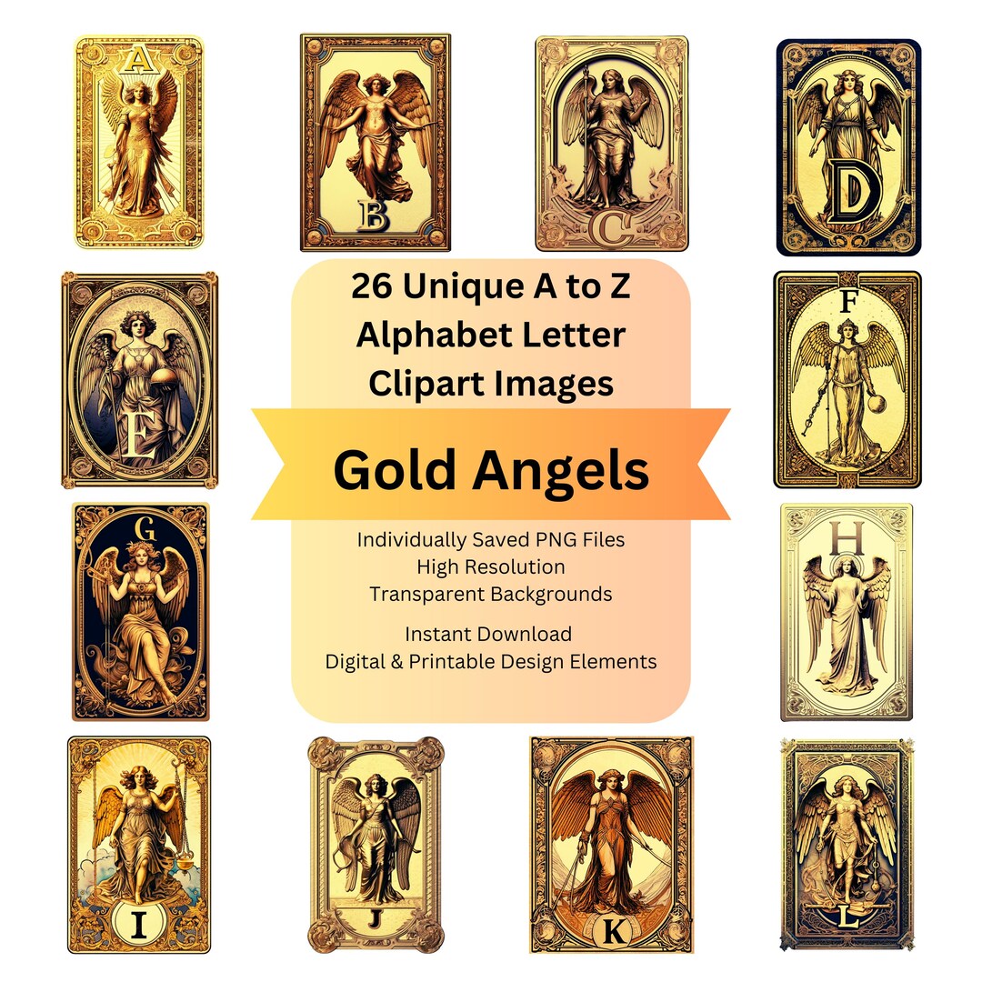 Guardian Angel Digital Paper for Digital Download Vintage Ephemera Gold ...