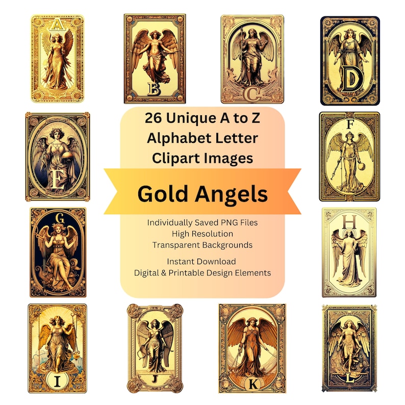 Guardian Angel Digital Paper for Digital Download Vintage Ephemera Gold ...