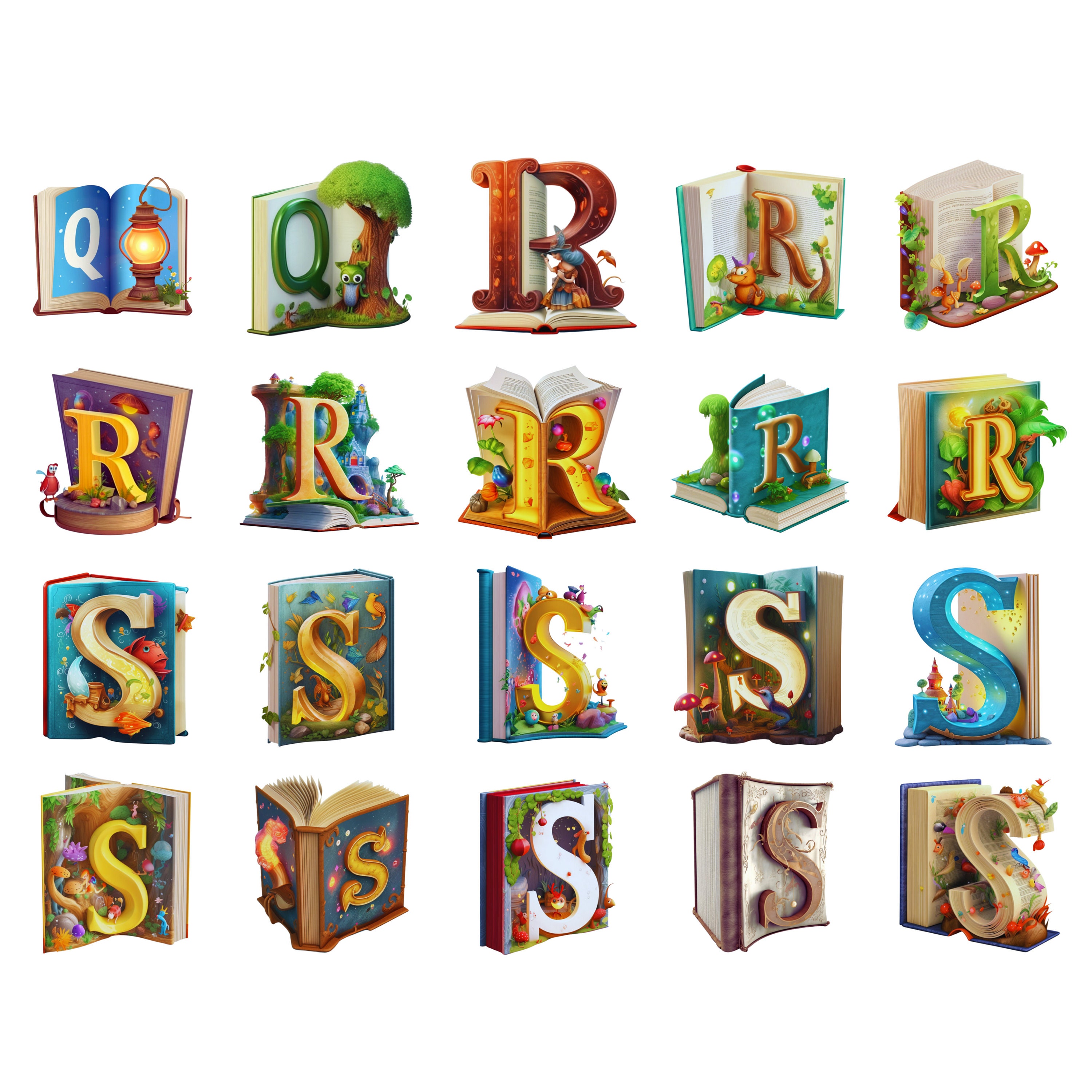 Book Clipart Alphabet: Fantasy Library Letters PNG (digital Download ...