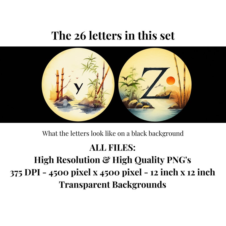 Zen Garden Alphabet Letters PNG Files for Digital Download ...