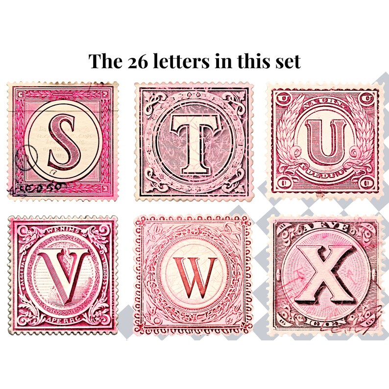 Stamp Clipart Alphabet Letters | PNG Postage Image Font Set | Pink ...