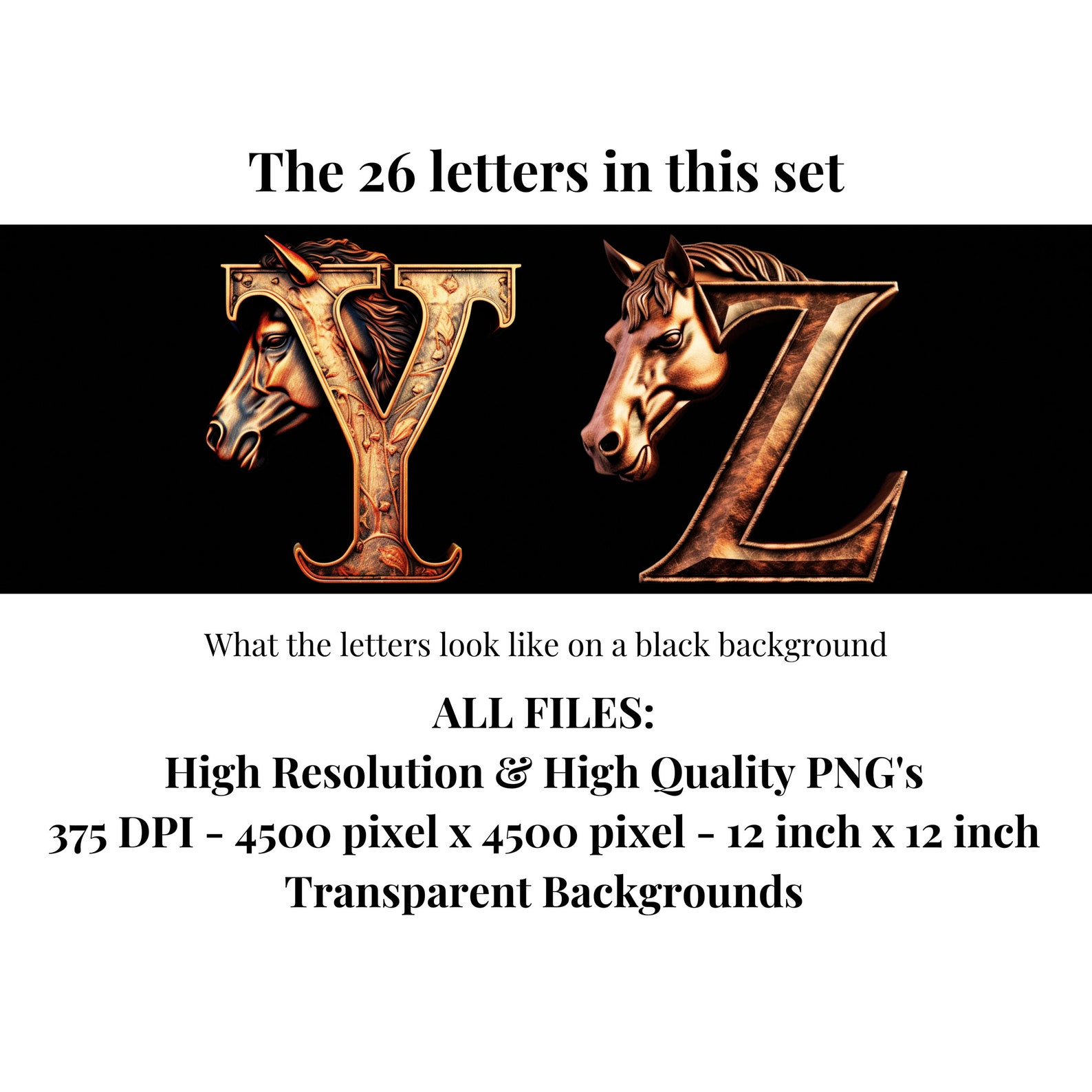 Horse Clipart Alphabet Letters | Bronze Western PNG Font Files | Rodeo ...