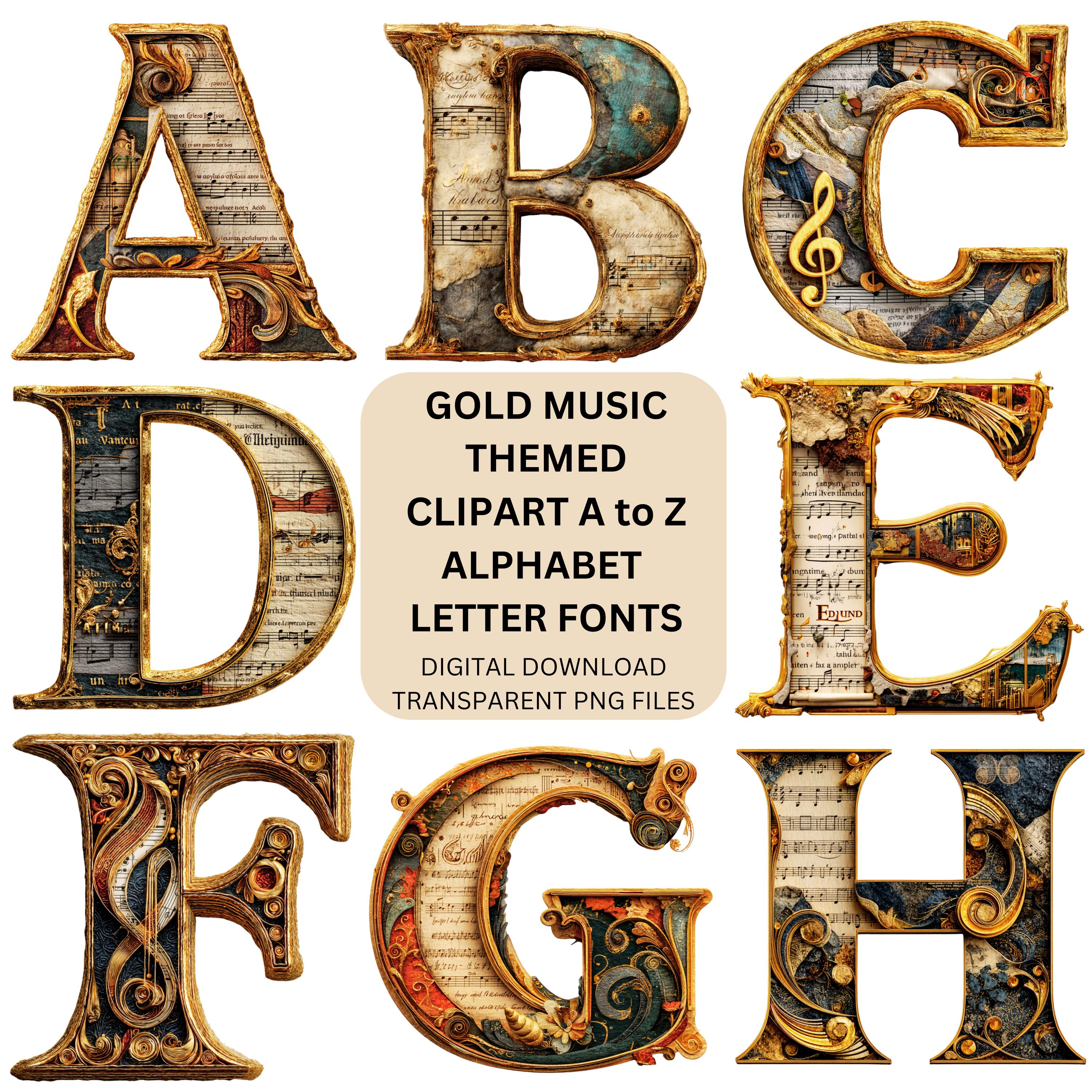Music Clipart Alphabet Letters | Retro Musical Font PNG | Digital ...