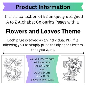 Floral Alphabet Coloring Pages | Greyscale Flower Letters | Botanical ...