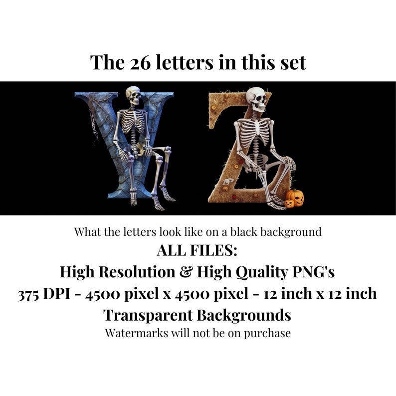 Skeleton PNG Alphabet Letters for Halloween Clipart Commercial - Etsy ...
