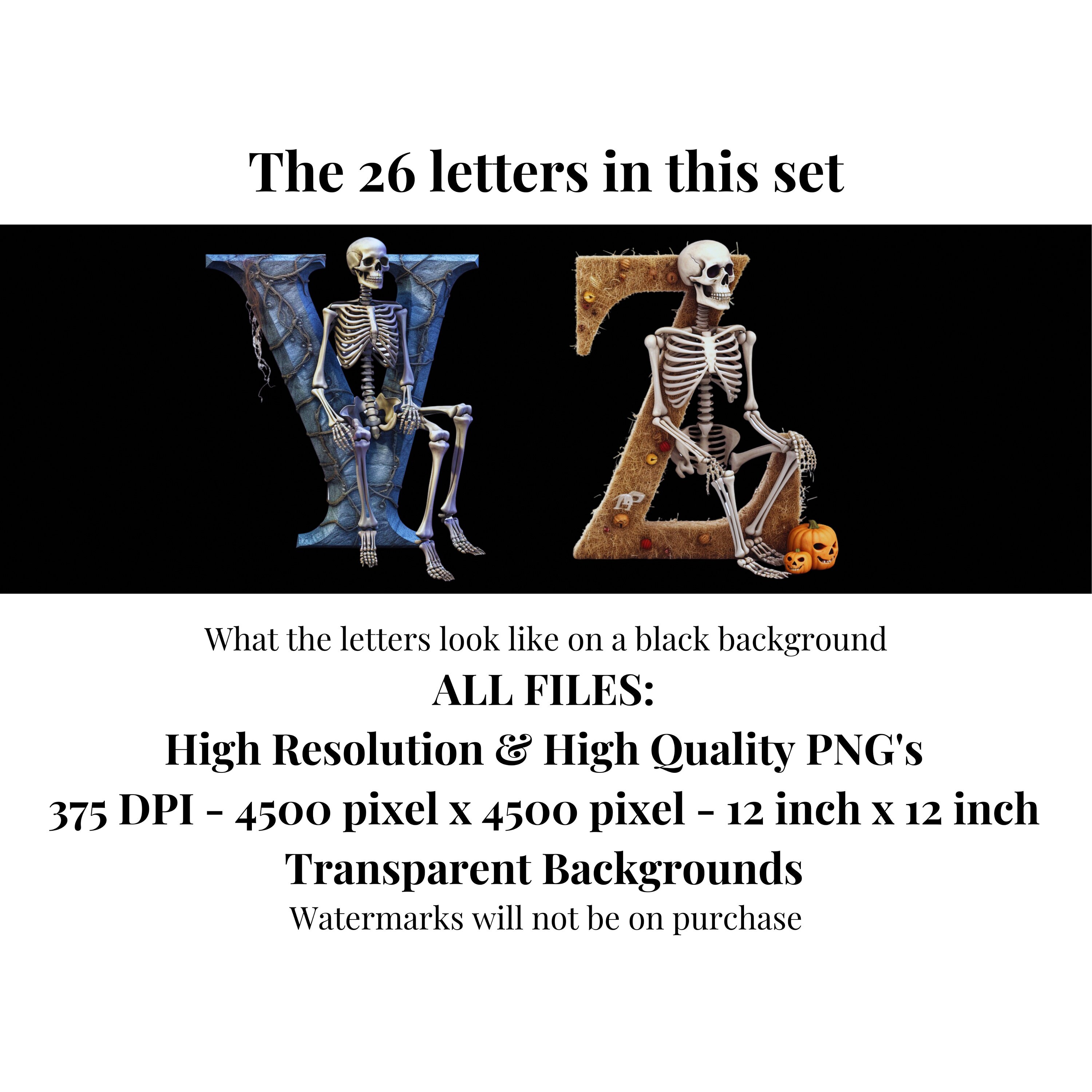 Skeleton PNG Alphabet Letters for Halloween Clipart Commercial Use ...