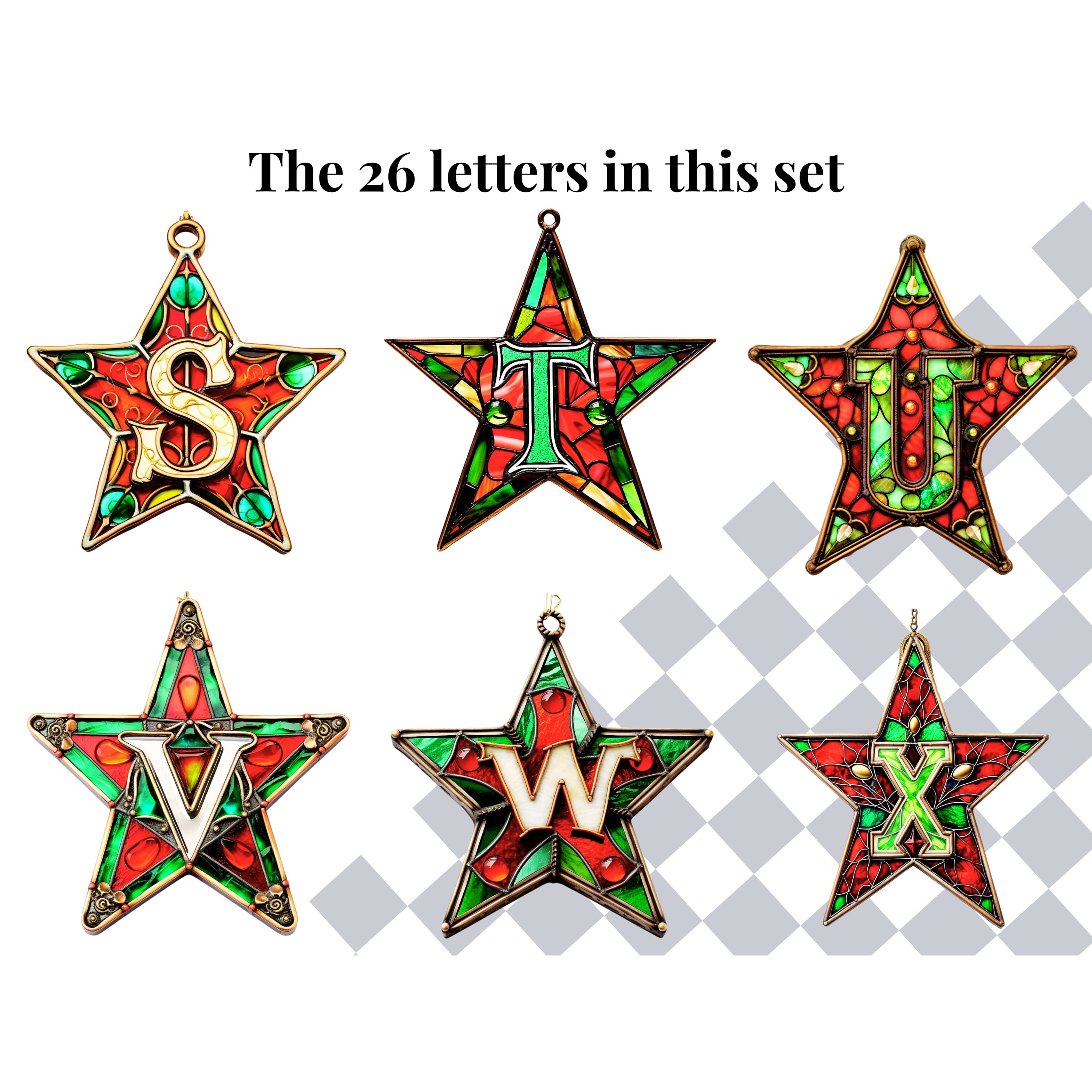 Christmas Star Clipart Alphabet Letters PNG Files for Stained Glass ...