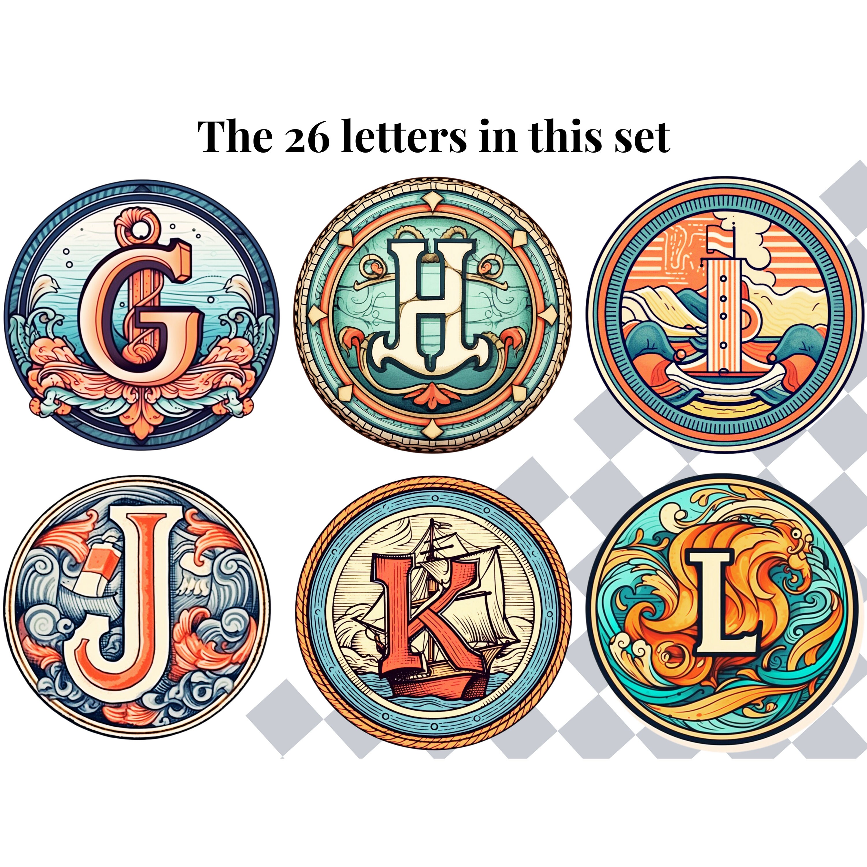 Retro Nautical Clipart Alphabet Letters PNG for Downloadable - Etsy
