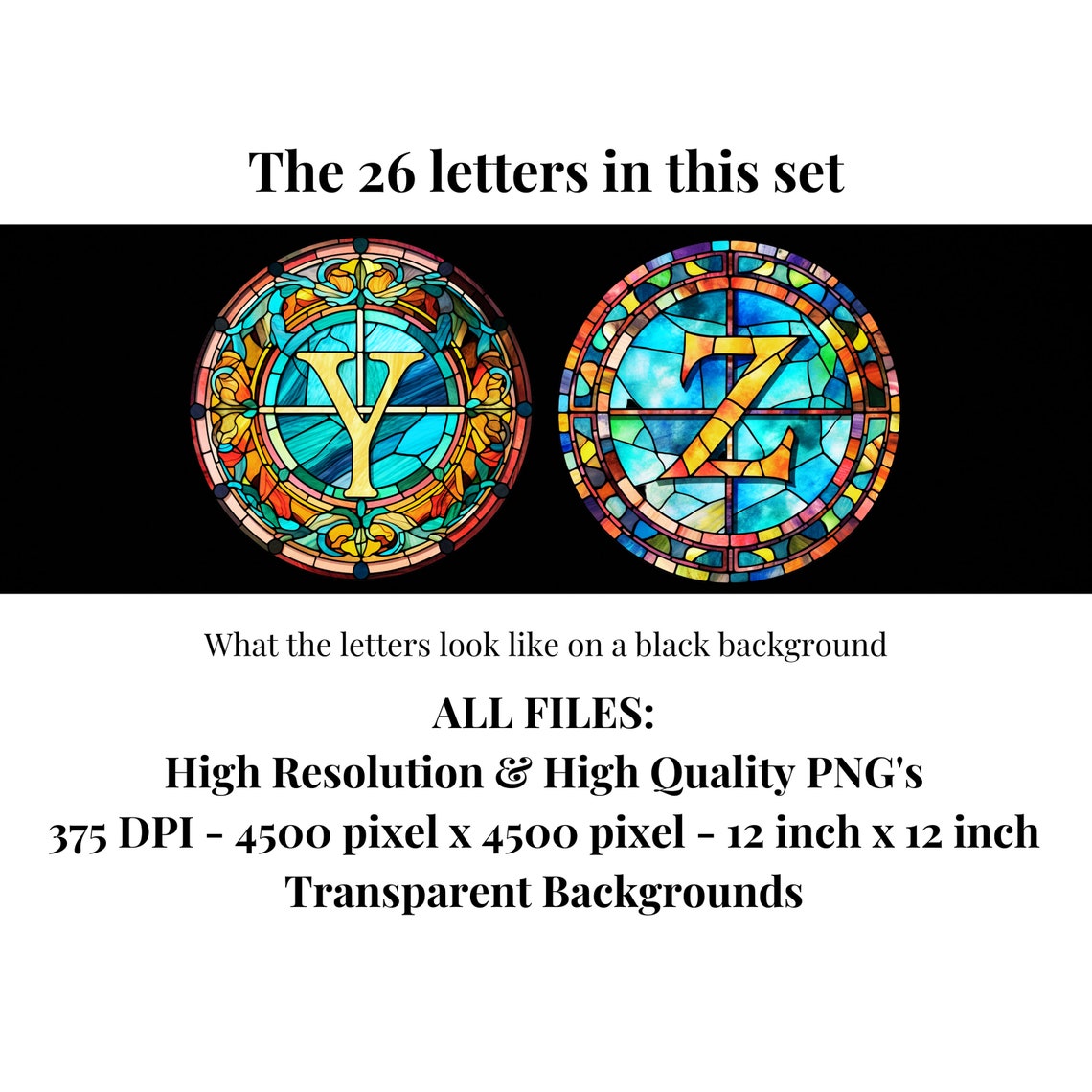 Stained Glass Alphabet Clipart: Vintage Ephemera PNG Letters (digital ...