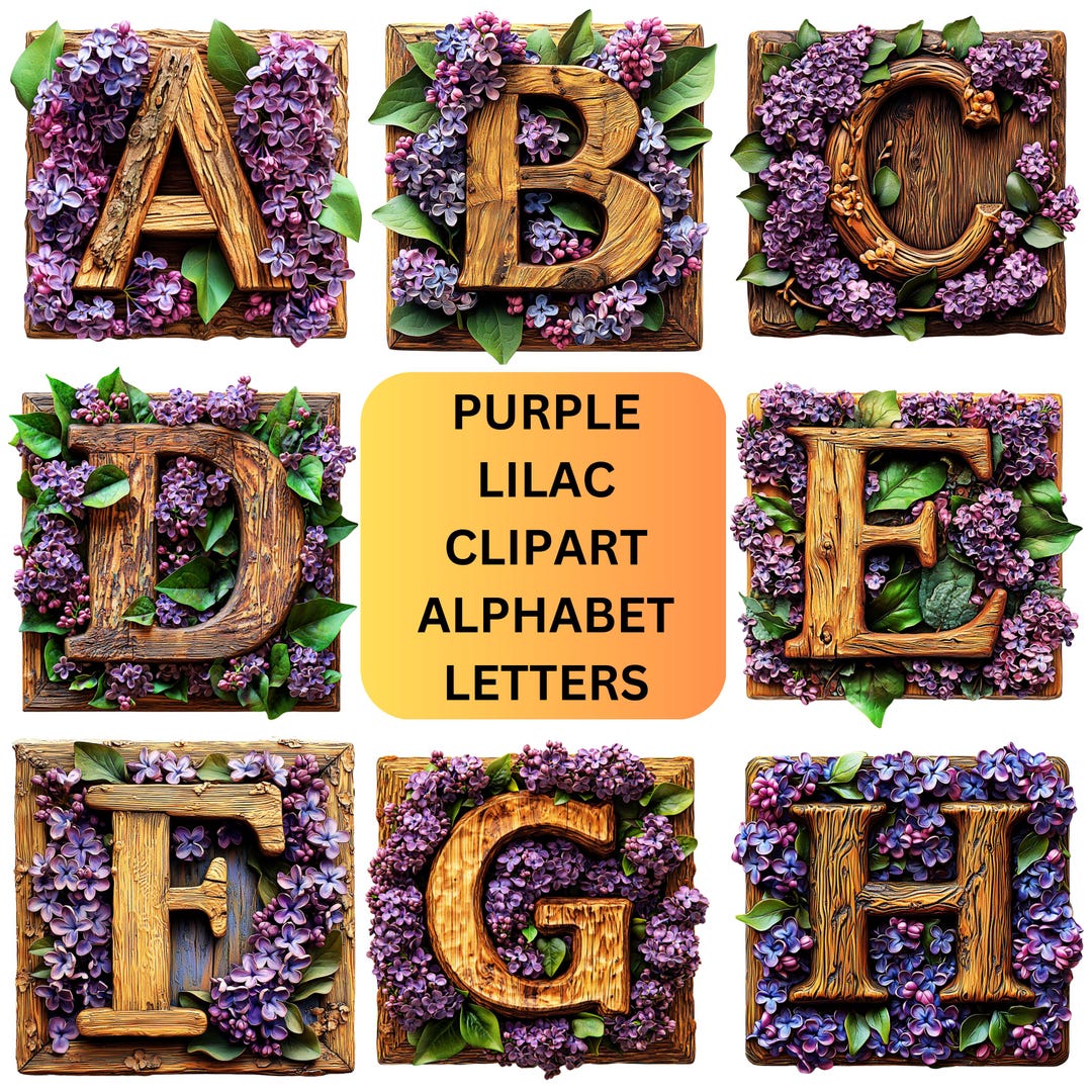 Purple Lilac Floral Alphabet PNG Letters, Vintage Spring Flowers ...