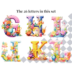 Floral Alphabet Tea Party Letters PNG for Pastel Clipart Vintage ...
