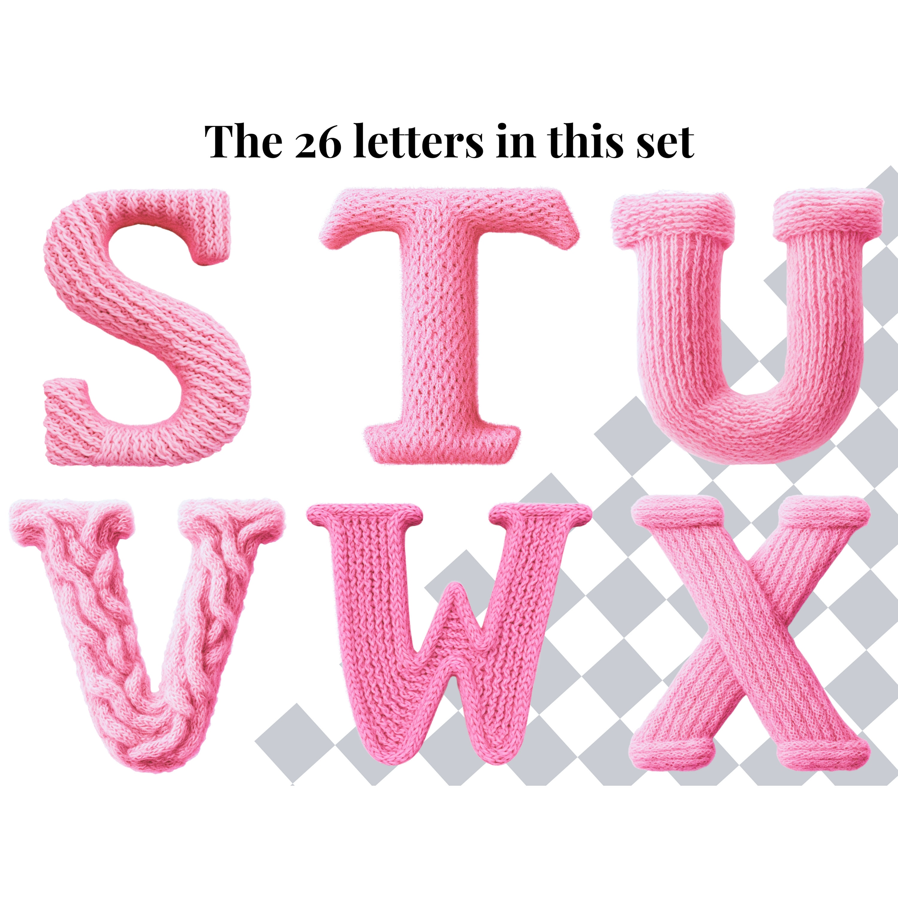 Knitted Pink Wool Clipart Alphabet Letters PNG Files for Digital ...