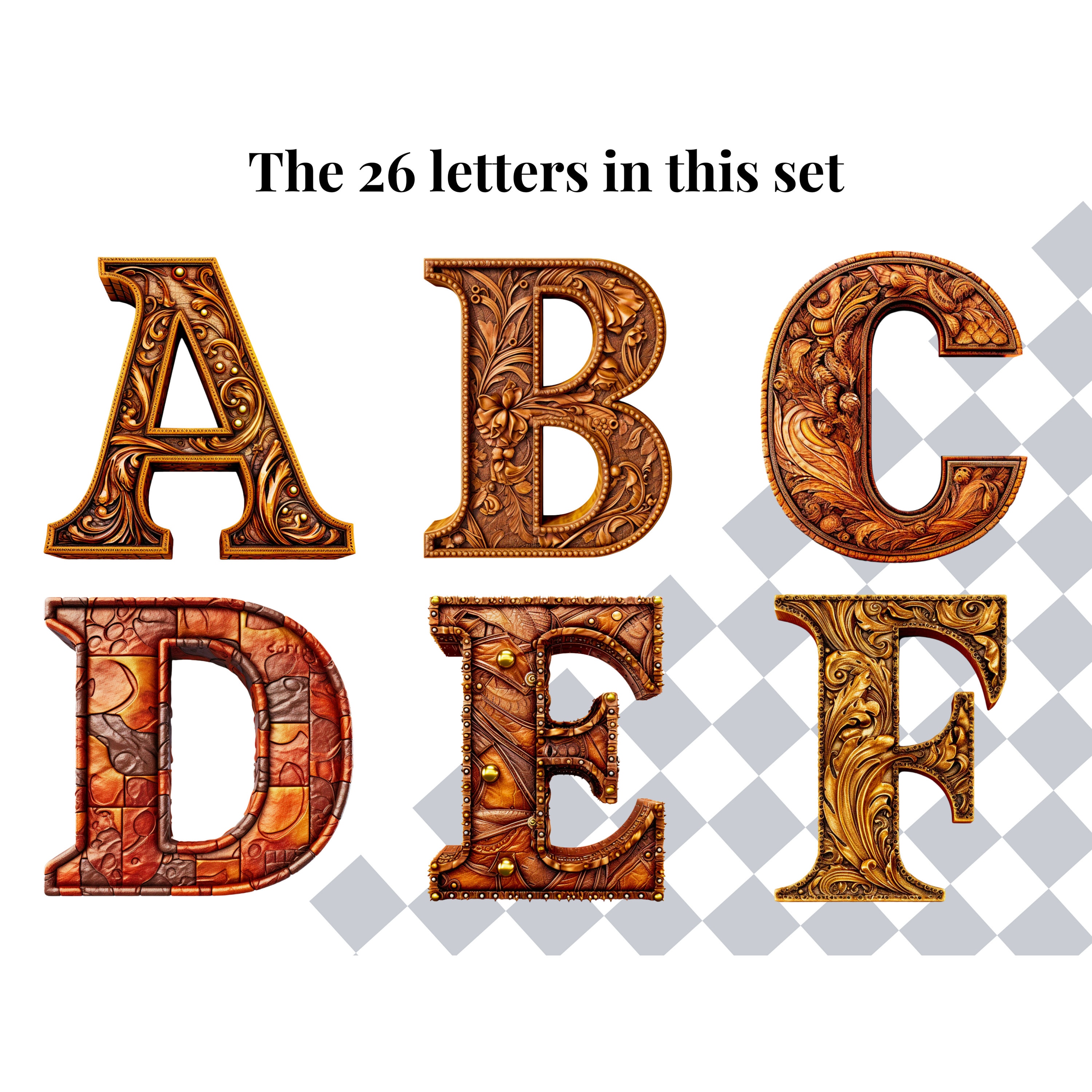 Brown Leather Alphabet Clipart: Vintage Country and Western Letters ...