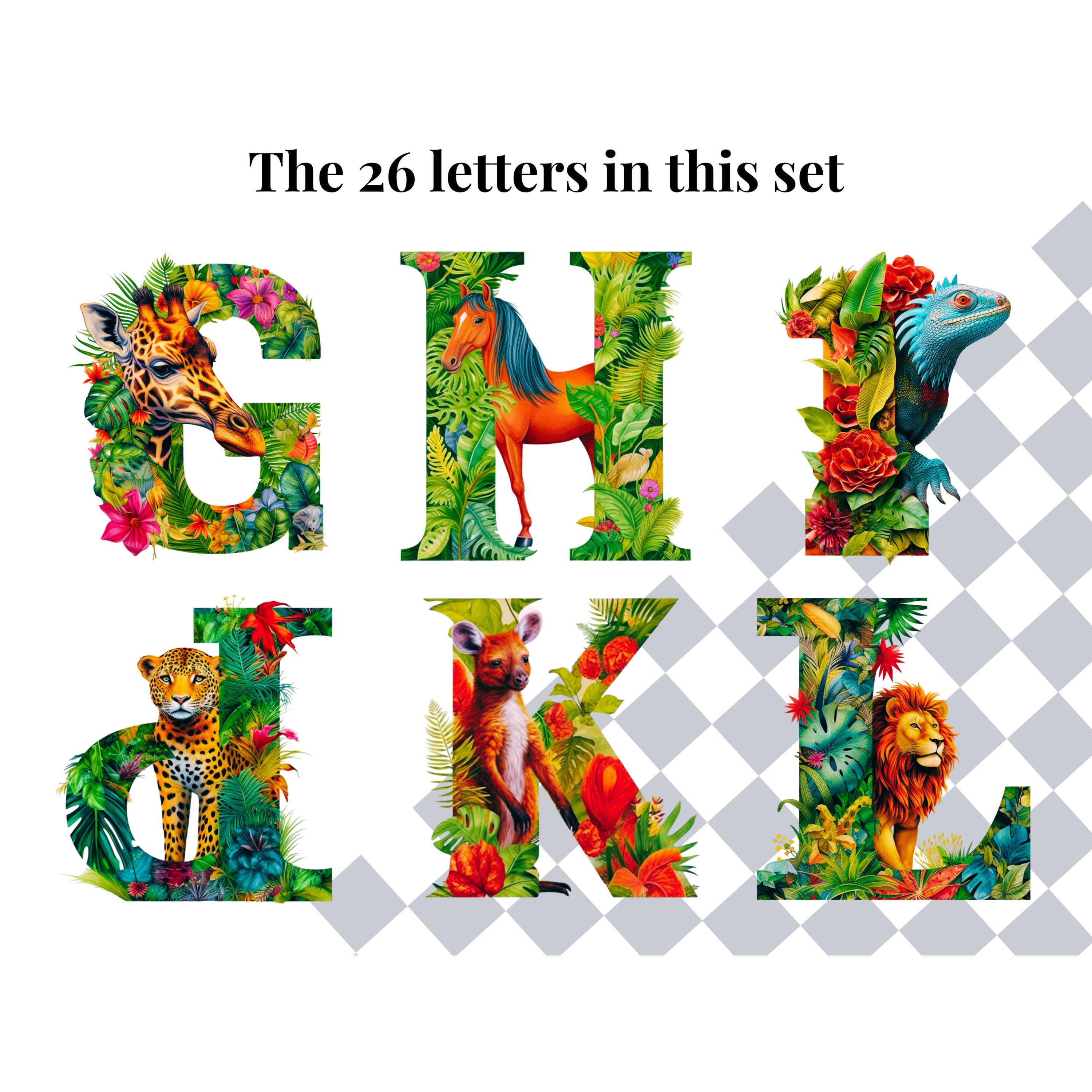 Jungle Animal Alphabet Clipart Commercial Use Digital Art for Banners ...