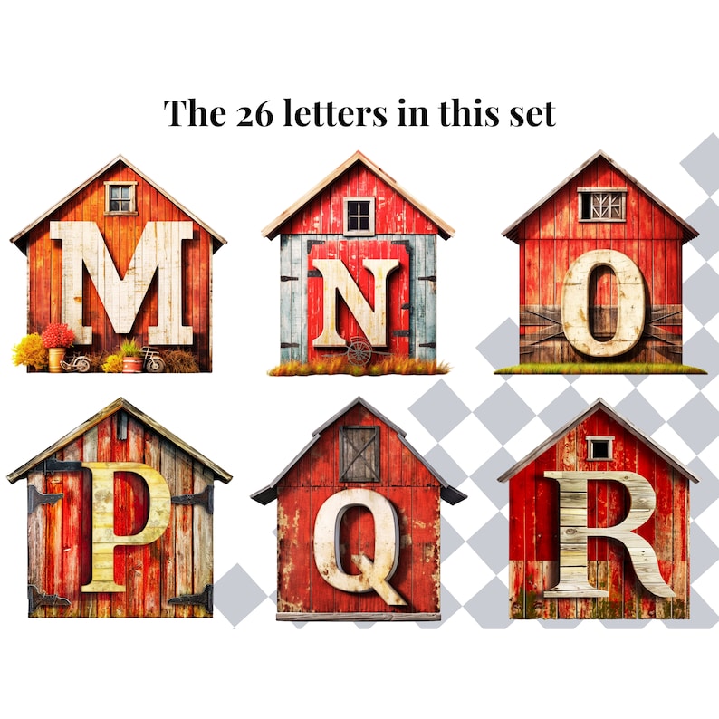 Farm Barn Clipart Alphabet Letters PNG Files for Farmhouse - Etsy