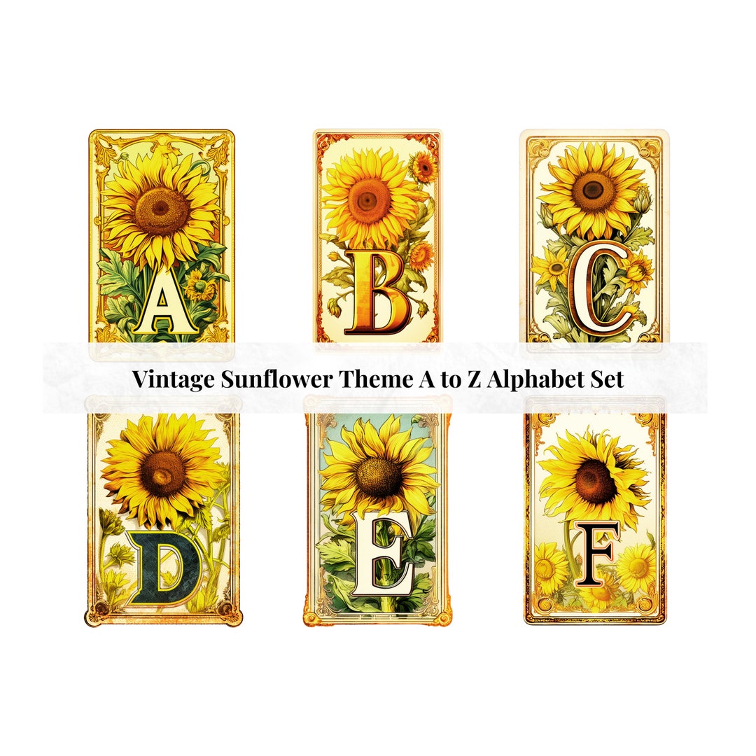 Sunflower Alphabet Letter Digital Prints for Floral Decoupage Printable ...