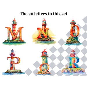 Lighthouse Alphabet Clipart: Watercolor Letters, Scrapbooking (digital ...