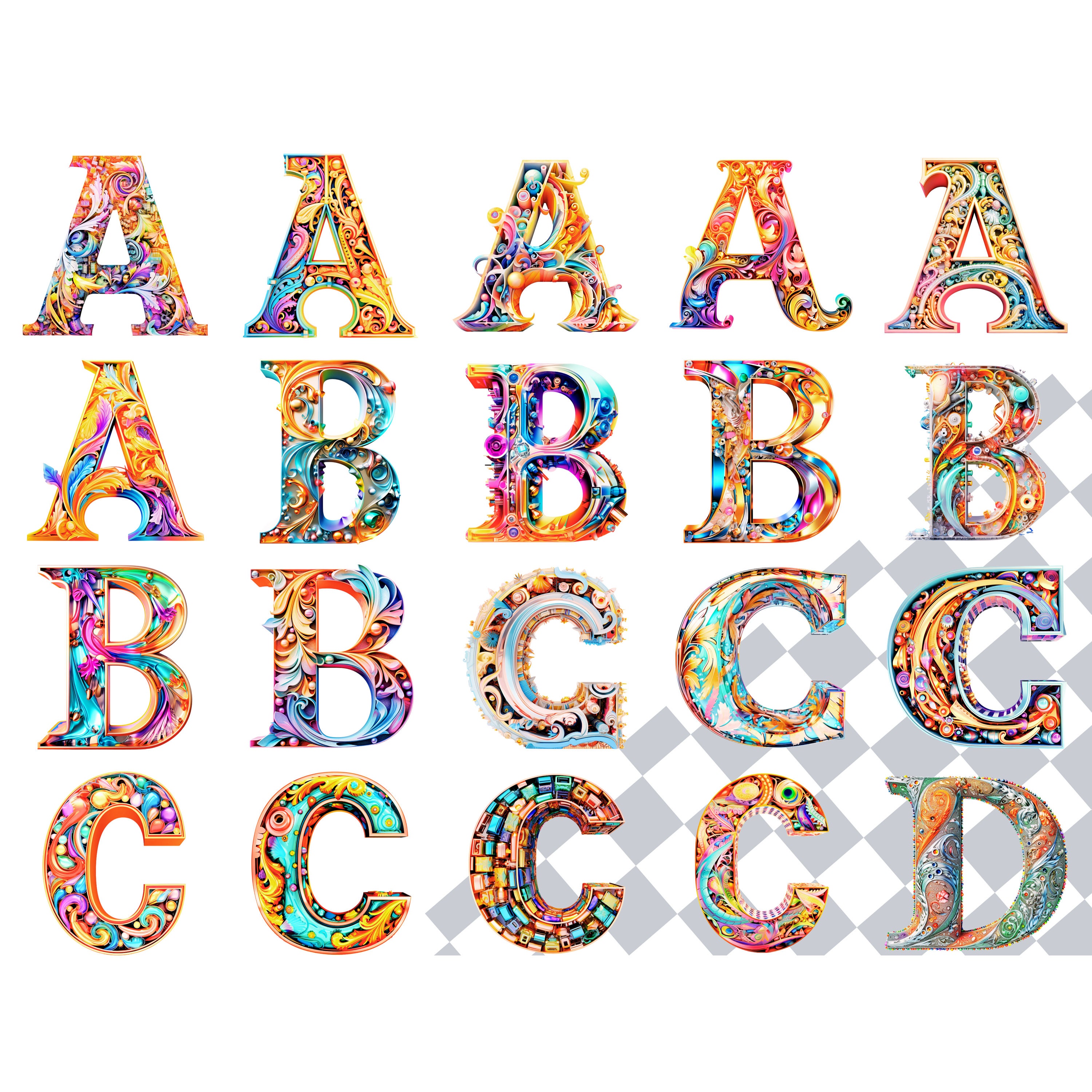 Clipart Alphabet Letter PNG Files for Cute Cricut Fonts, Scrapbooking ...