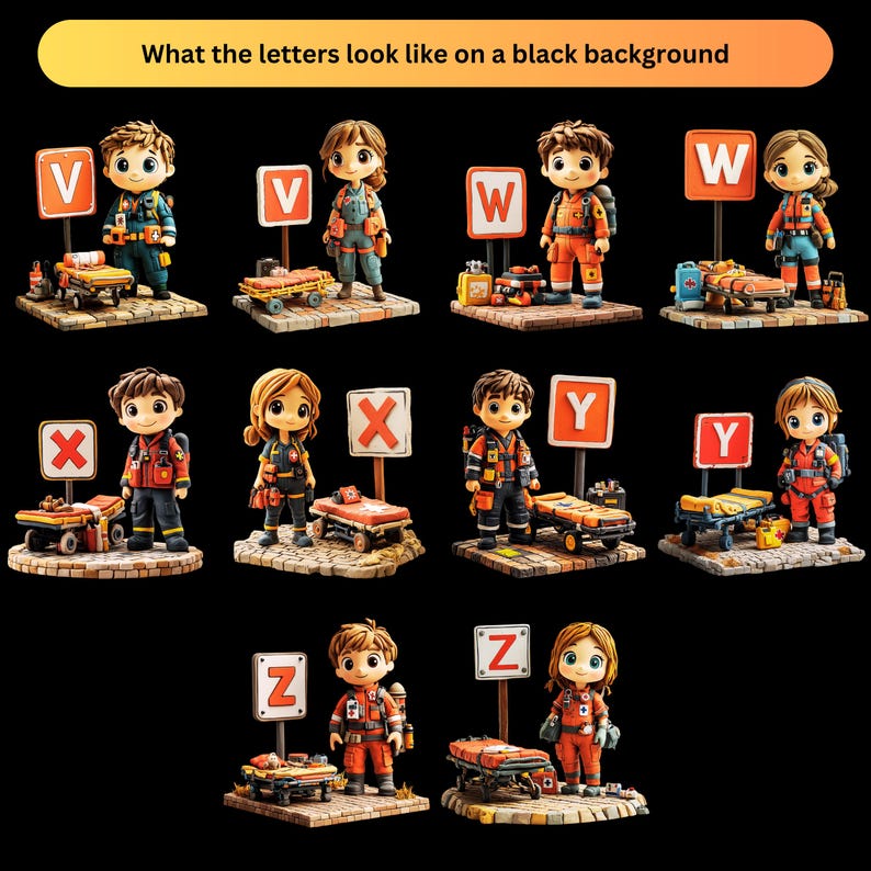 Paramedic EMT Clipart Alphabet: Male & Female Rescue Worker Letters ...