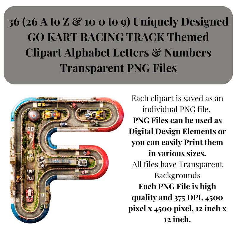 Racing Clipart Alphabet Letters | Car Race Track PNG Font Set | Racing ...
