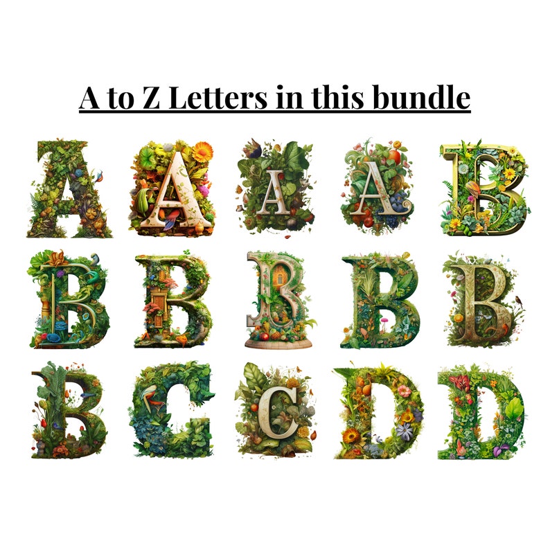 Cottage Core Clipart Alphabet Letters PNG Files for Digital Download ...