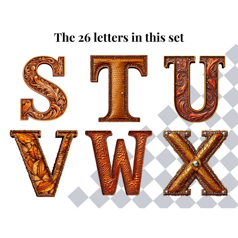 Brown Leather Alphabet Clipart: Vintage Country and Western Letters ...