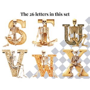 Skeleton PNG Alphabet Letters for Halloween Clipart Bundle, Skeleton ...