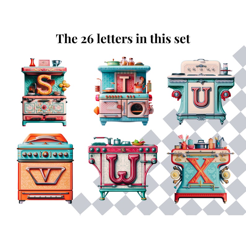 Retro Stove Alphabet Images | Kitchen Clipart Letters | Cooking Themed ...